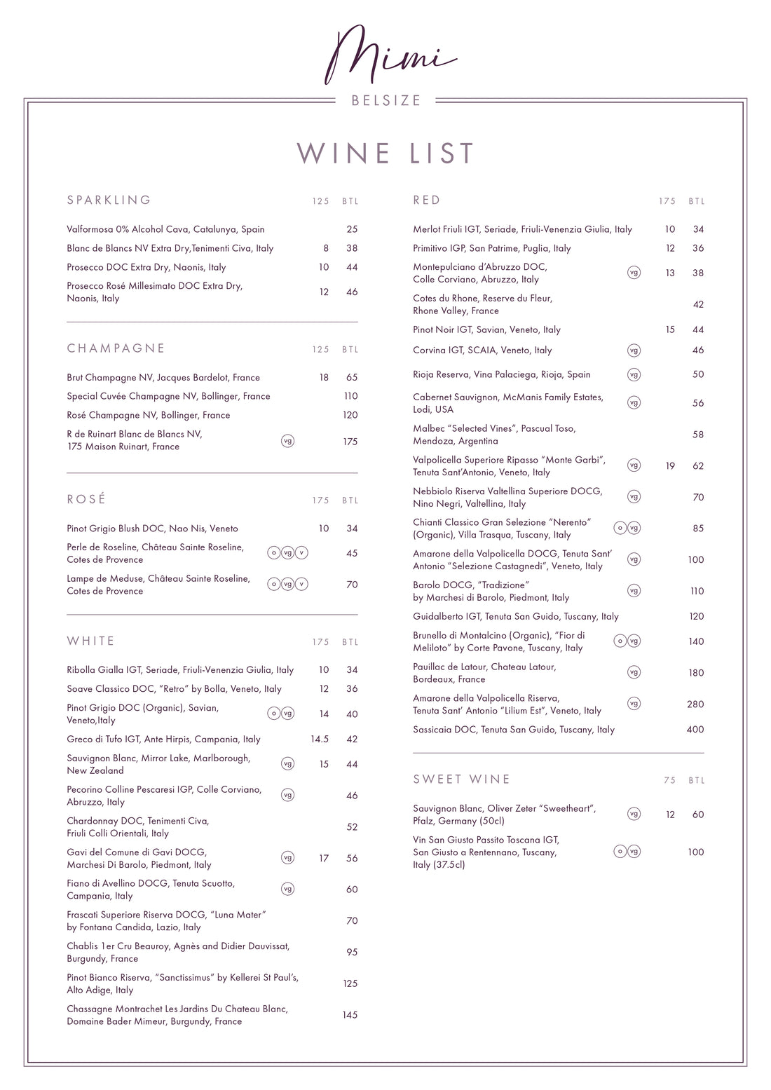 Wine List – Mimi Belsize